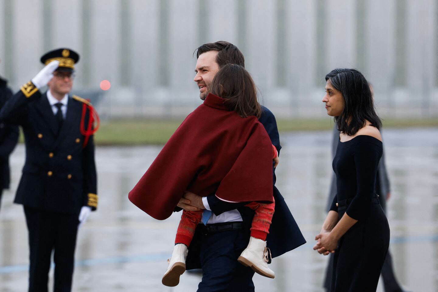 Usha Vance Opts for Chilly Off-The-Shoulder Look in Paris With JD Vance ...
