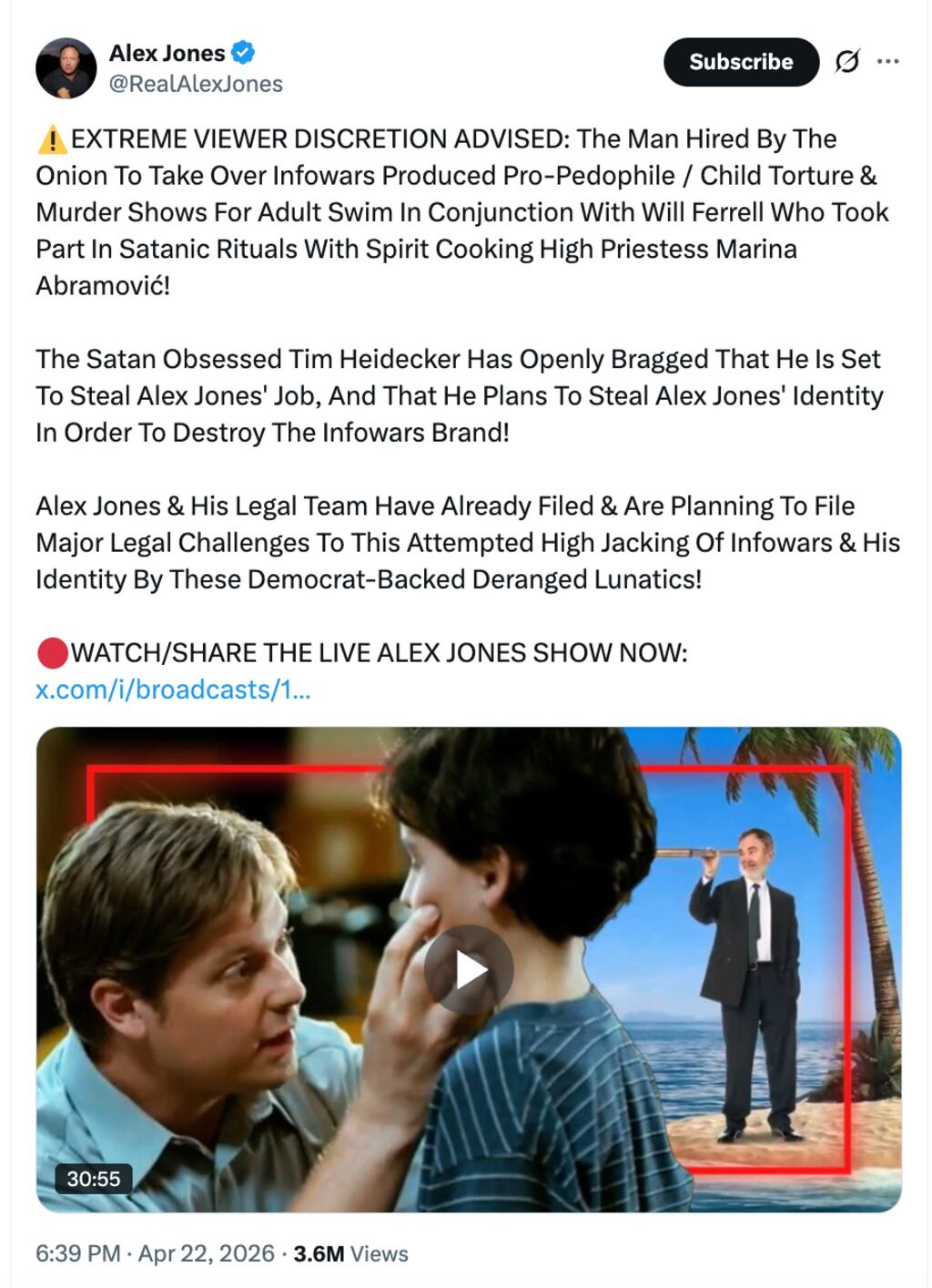 Alex Jones Loses It Over Fake Mugshot of New Infowars Boss Tim Heidecker