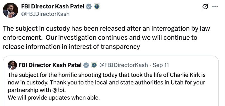 Keystone Kash Patel’s Cops Admit They’ve ‘No Idea’ Where Charlie Kirk ...