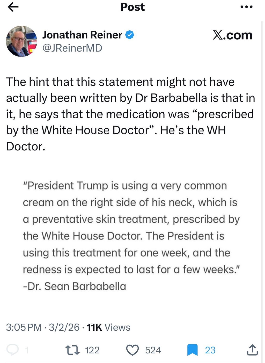 Doctors Sound Alarm on White House ‘Secrecy’ Over Trump’s Neck Rash
