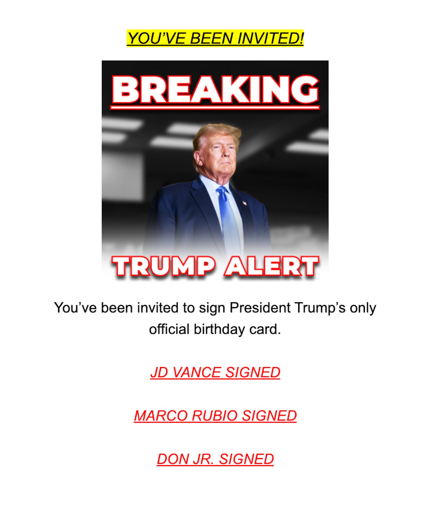 Desperate Donald Trump Begs Supporters to Sign His 80th Birthday Card
