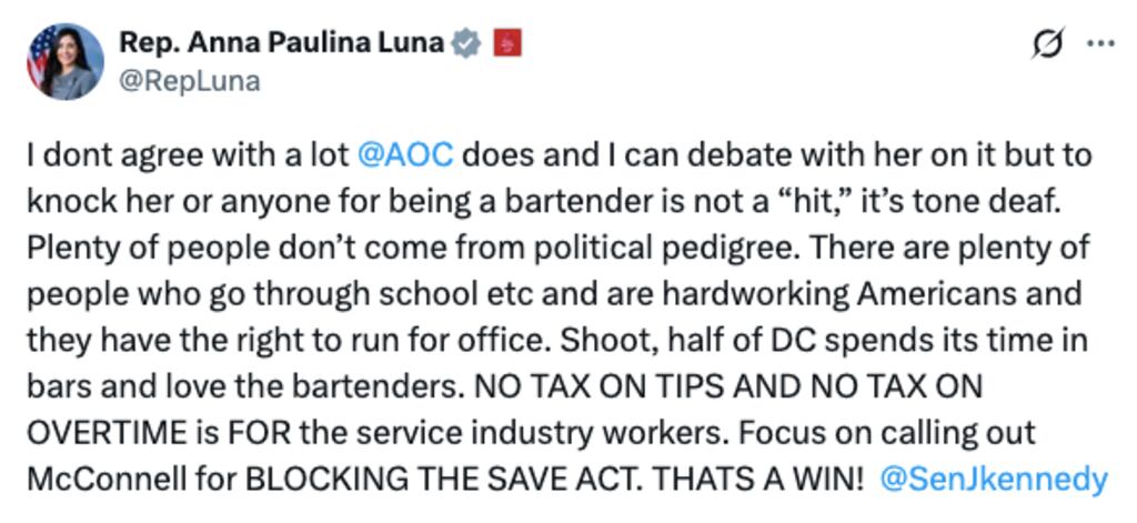 MAGA Rep Anna Paulina Luna Torches GOP Senator in Defense of AOC
