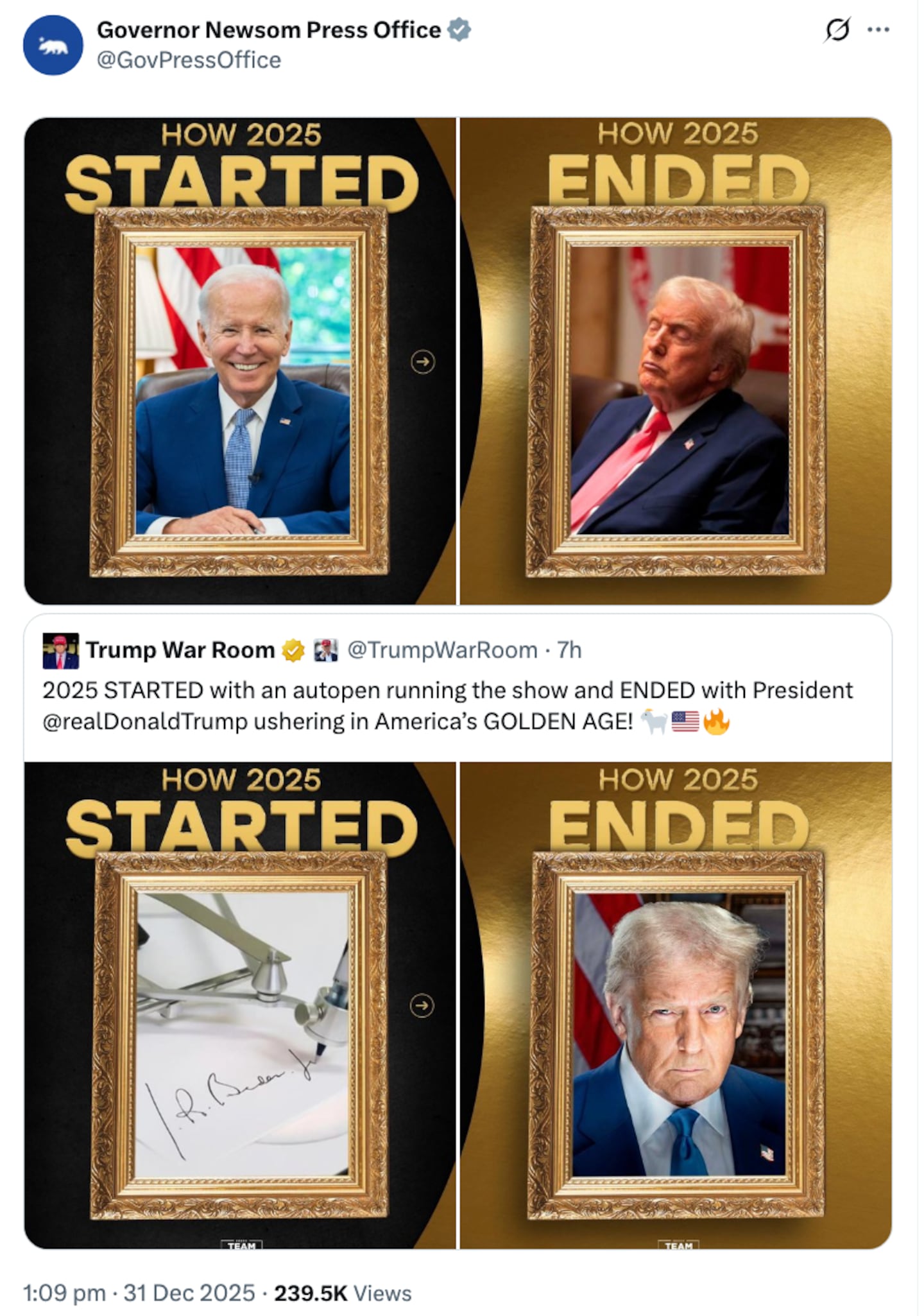 Gavin Newsom Takes Swipe at Sleepy Trump, 79, in Year-End Post