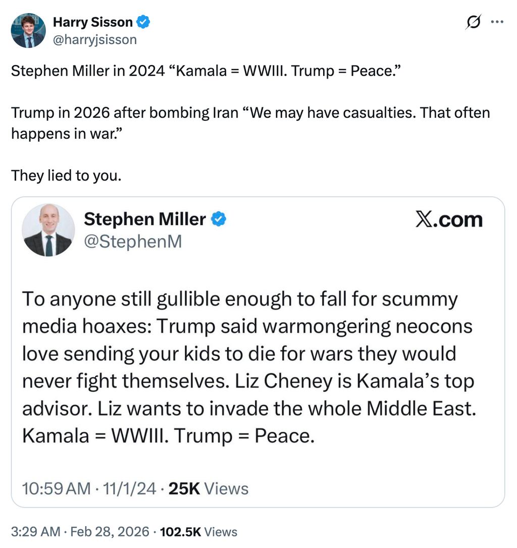Stephen Miller Slammed for ‘Sending Your Kids to Die’ War Hypocrisy
