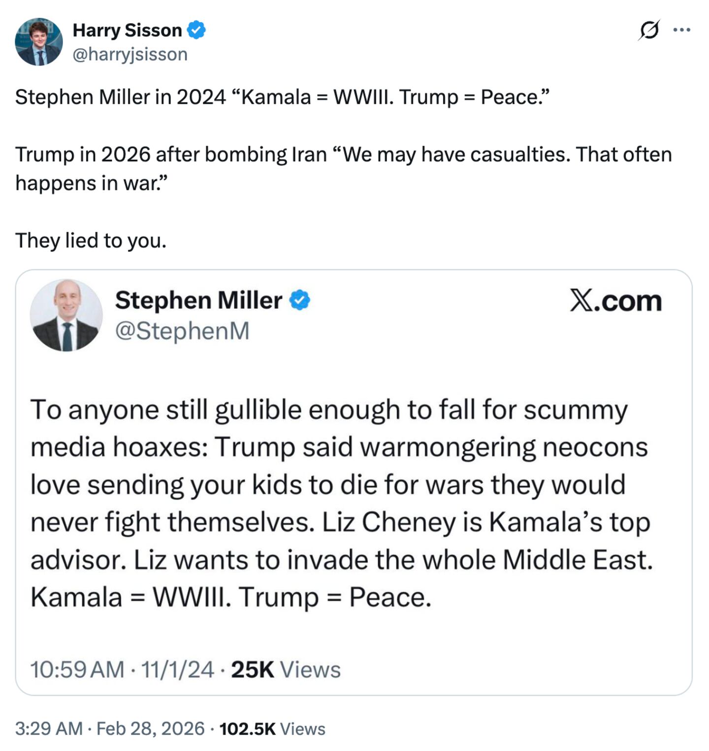 Stephen Miller Slammed for ‘Sending Your Kids to Die’ War Hypocrisy