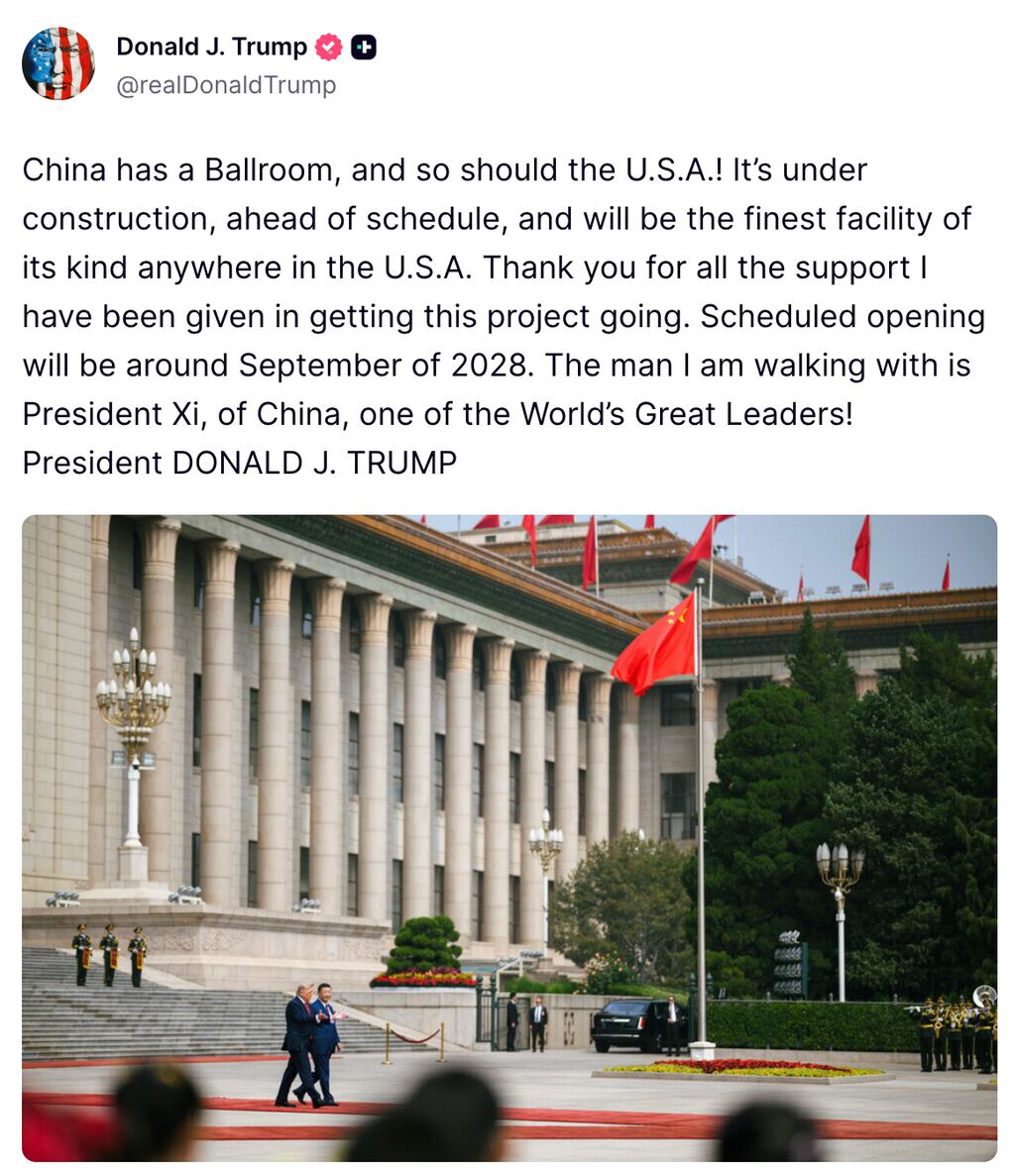 Trump Thirsts After Xi Jinping’s Ballroom in Gushing Suck-Up Post