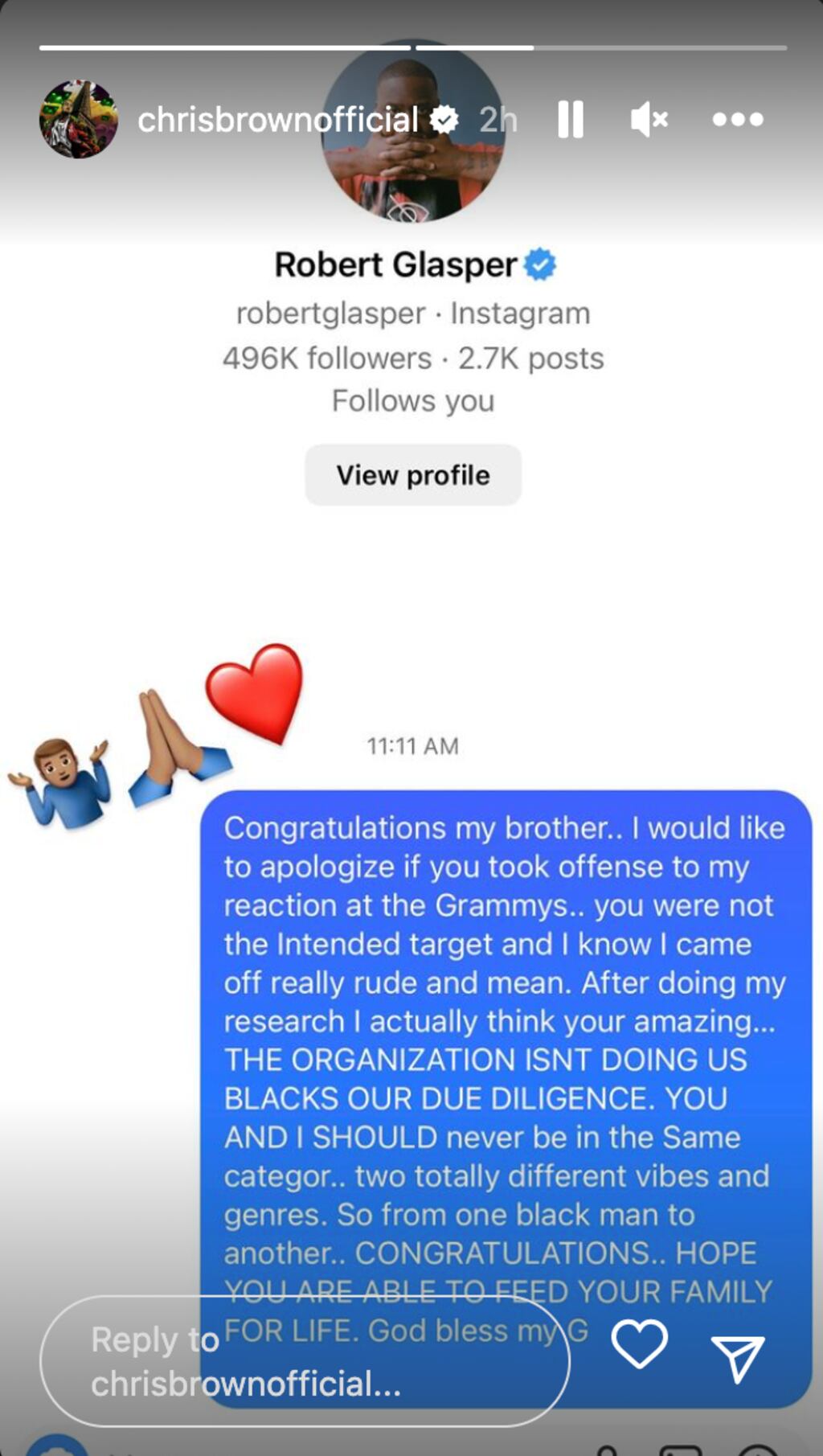 Chris Brown Offers Lame Apology to Robert Glasper for Grammys Tantrum