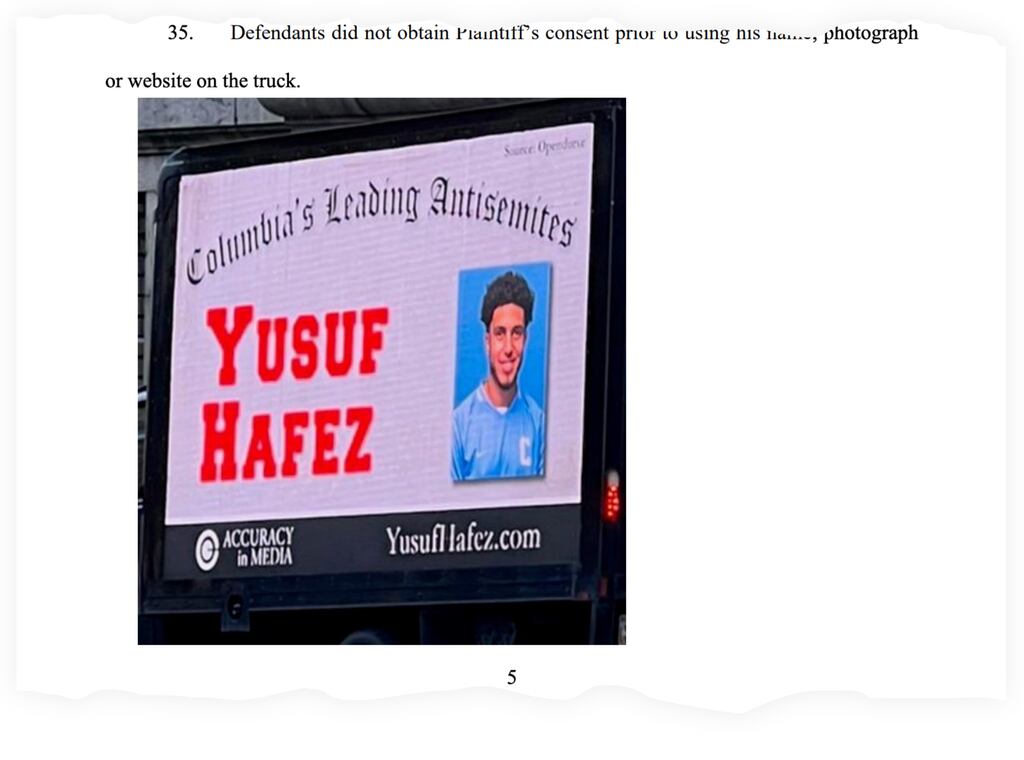 Columbia Student Yusuf Hafez Sues Right-Wing Group Over Israel-Palestine ‘Doxxing Truck’
