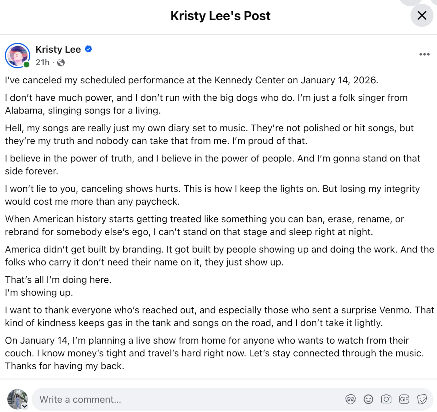 Artist Who Canceled Show at Trump’s Kennedy Center Speaks Out