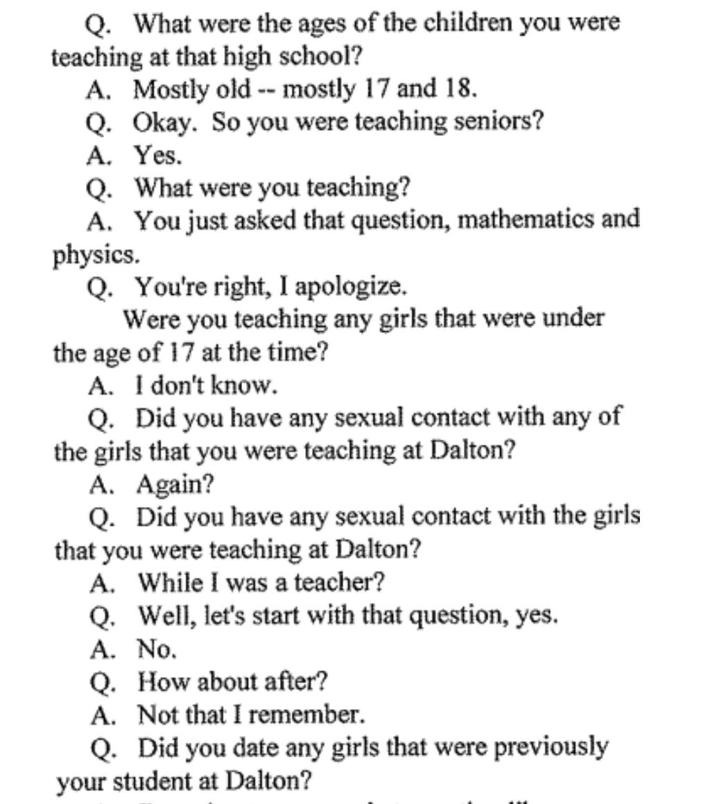 Jeffrey Epstein Dodged Questions About Sex With His Dalton Prep-School ...