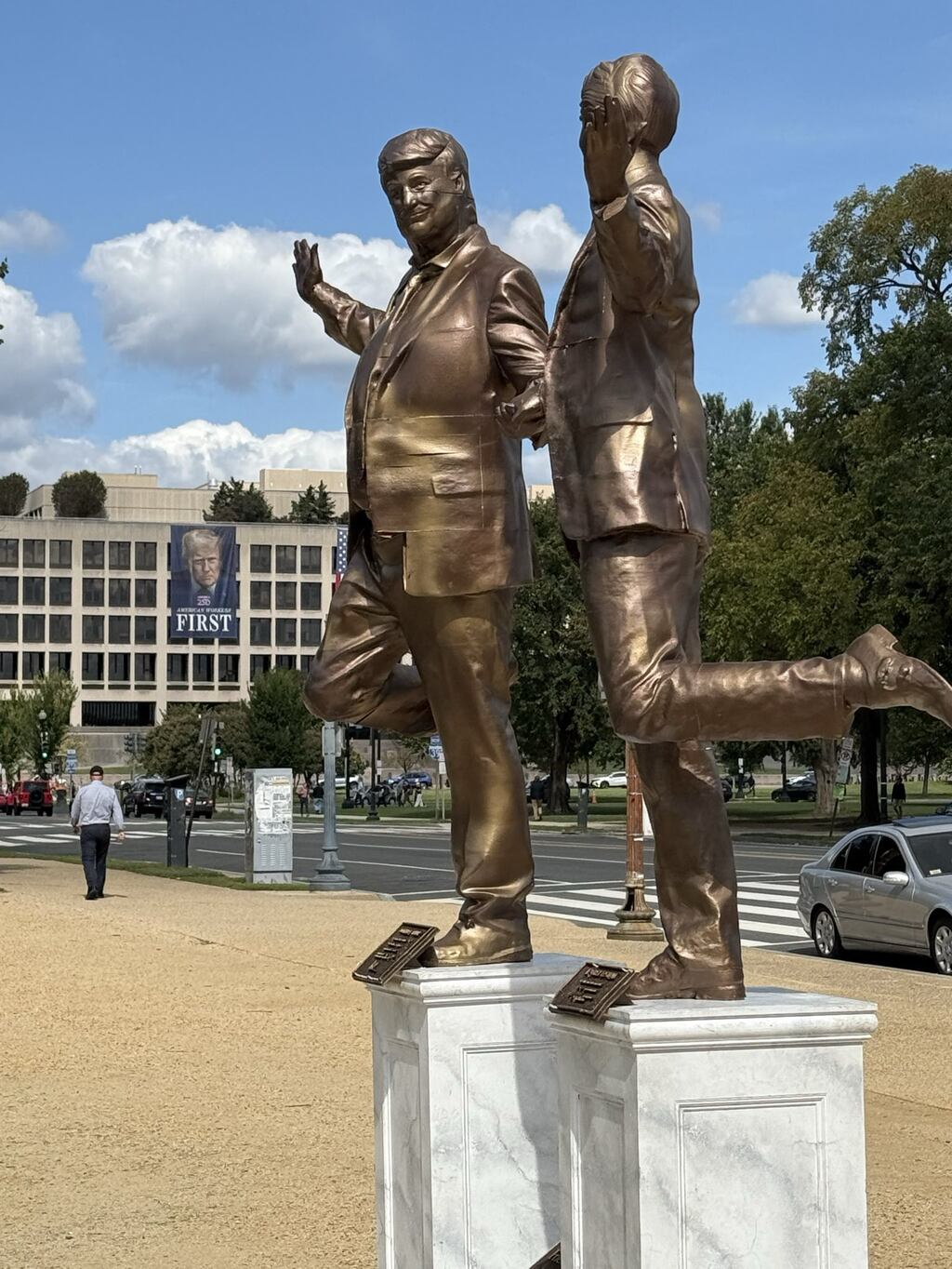 Photos Show How Trump Goons Smashed Up Epstein Statue