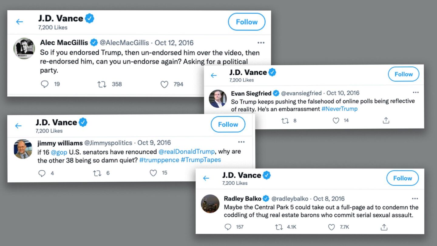 J.D. Vance Deleted His Anti-Trump Tweets. He Forgot His ‘Likes.’
