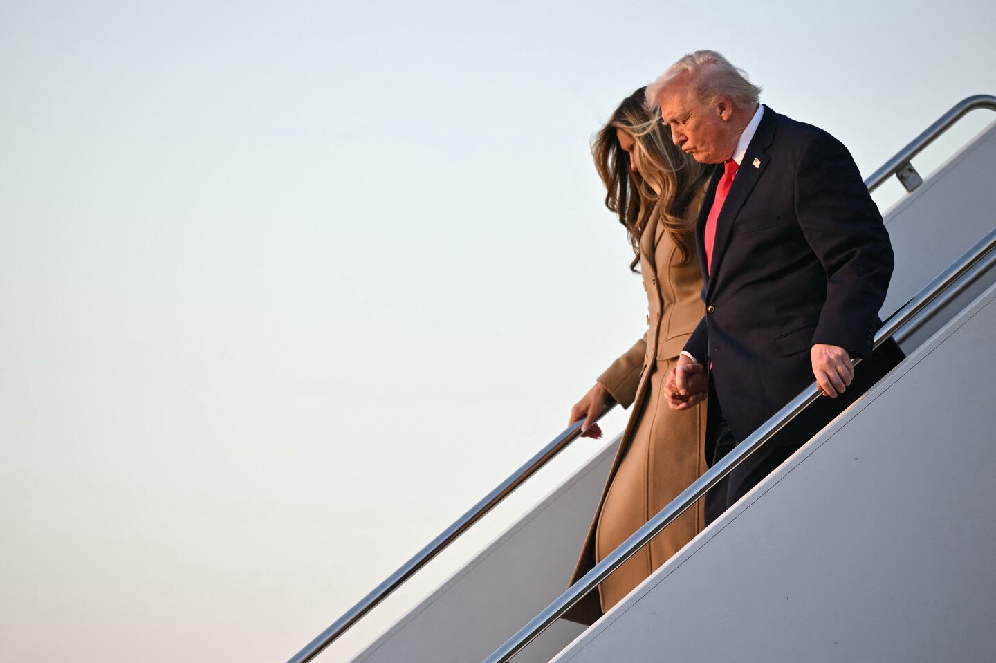 Donald Trump Holds On to Melania for Dear Life While Descending Air ...