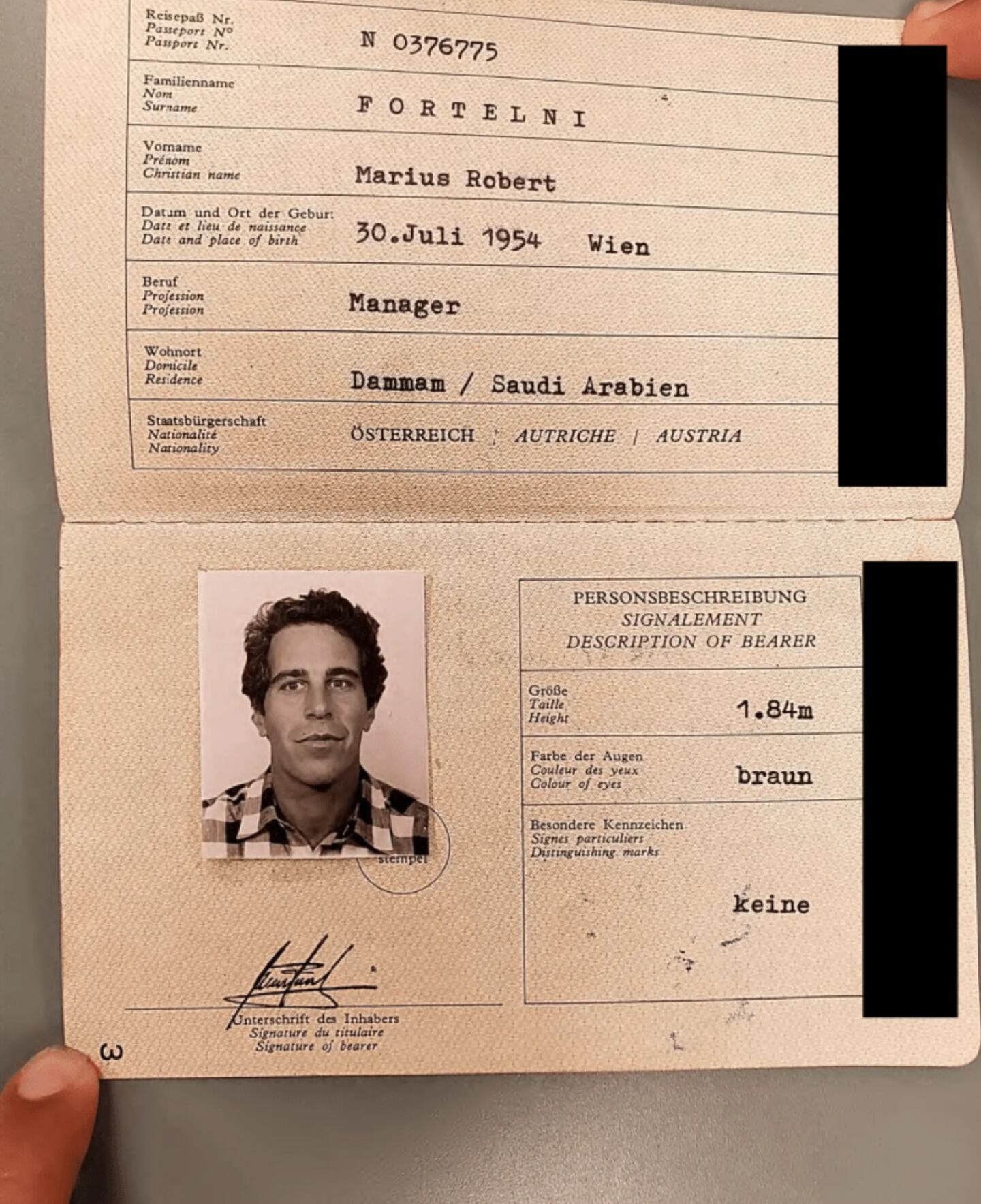 Epstein’s Fake Passport Emerges in DOJ Document Dump