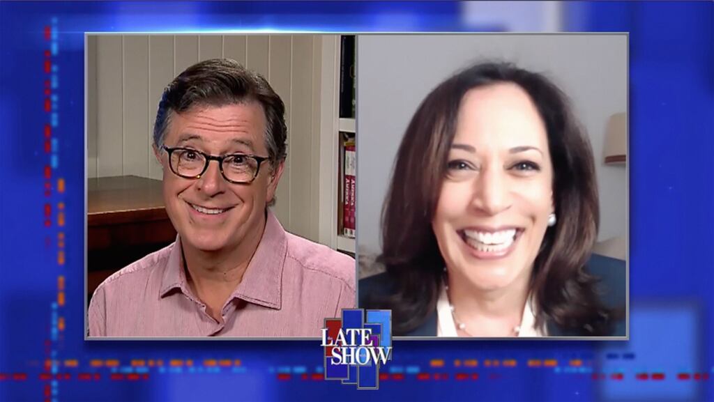 Defiant Colbert to Host Kamala Harris After CBS’ ‘60 Minutes’ Payout