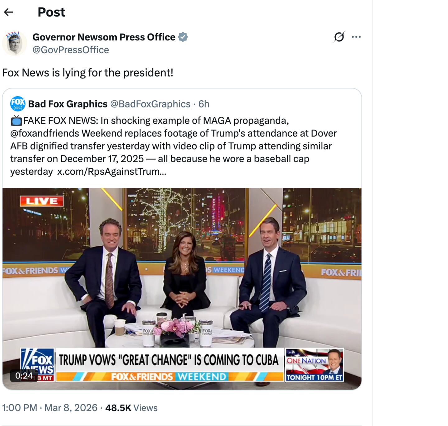 Fox News Slammed for Hiding Donald Trump’s Hat Insult to War Dead