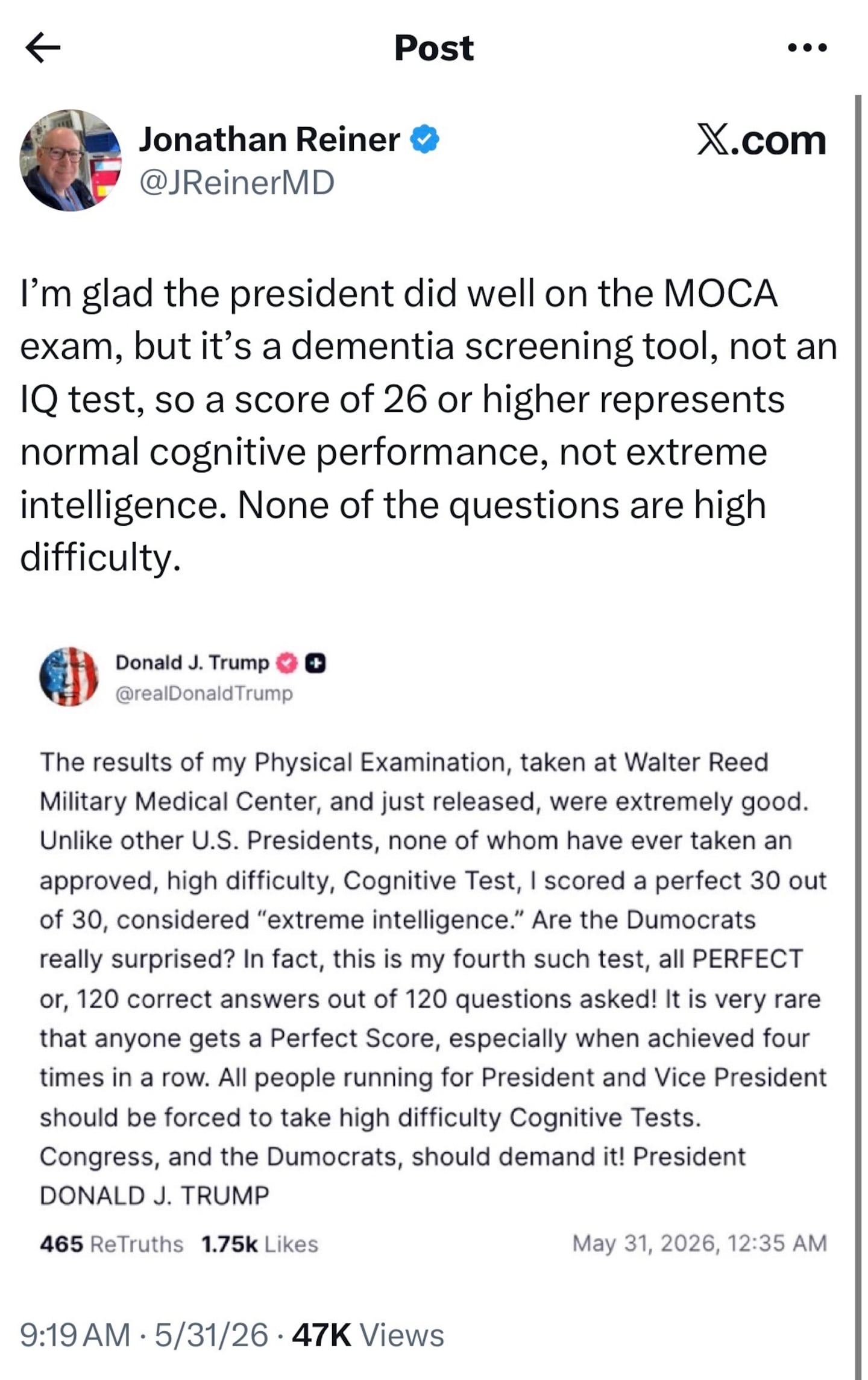 Dr. Jonathan Reiner Delivers Reality Check on Trump’s Medical Claim