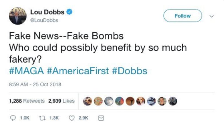 Lou Dobbs Leads Trump Allies With ‘Fake News, Fake Bombs’ Slogan