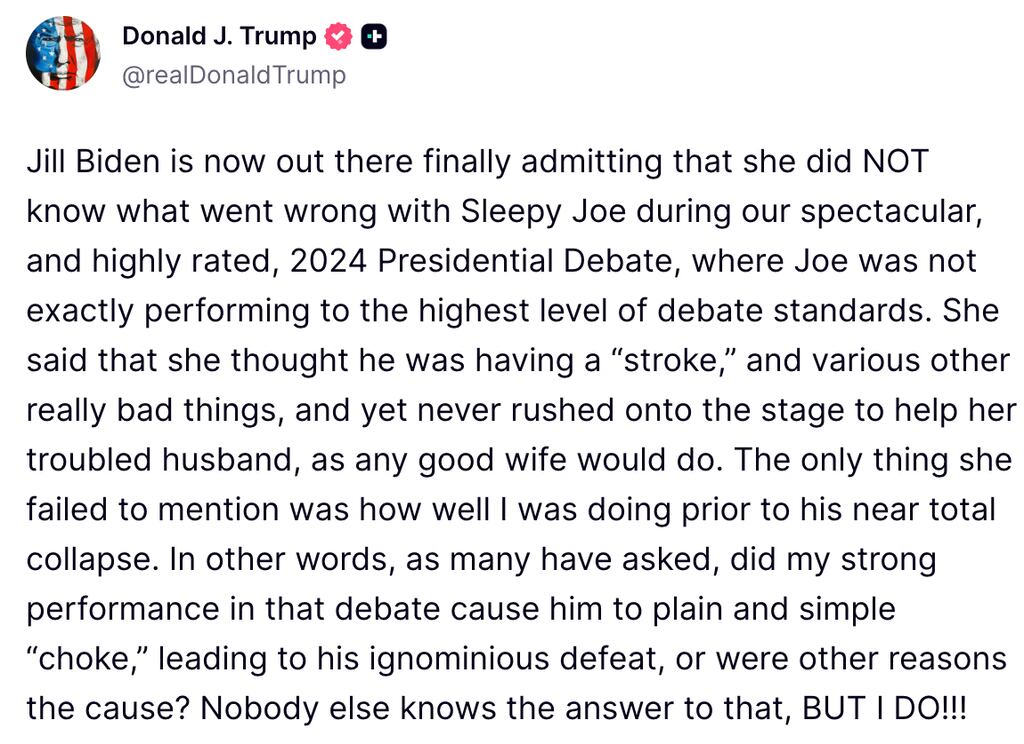 Trump Targets Jill Biden in Morning Social Media Post