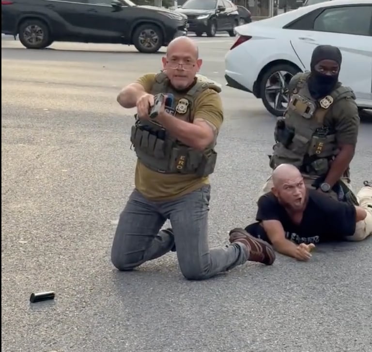 ICE Agent Drops Gun and Levels It at Shocked Rush-Hour Crowd
