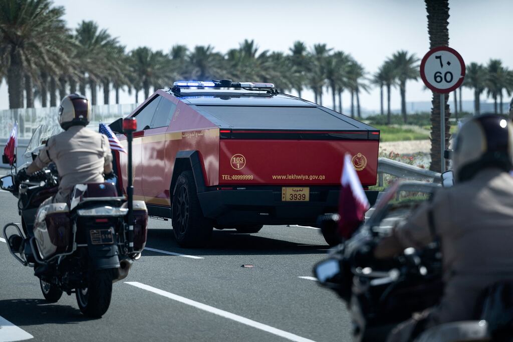 WATCH: Trump Gets Tesla Cybertruck Motorcade as He Arrives in Qatar