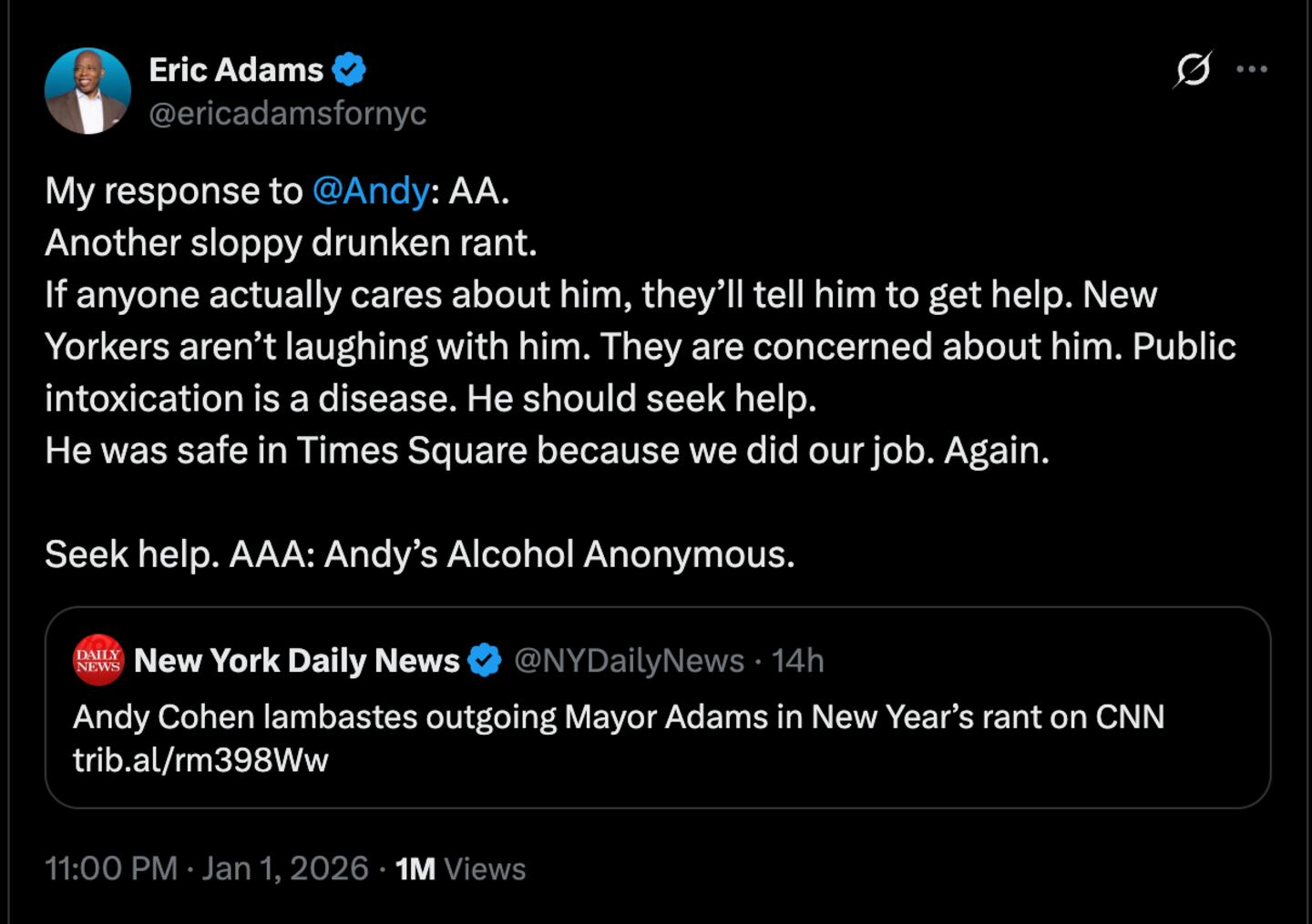 Target of Andy Cohen’s Drunken NYE CNN Eric Adams Rant Hits Back on Day ...