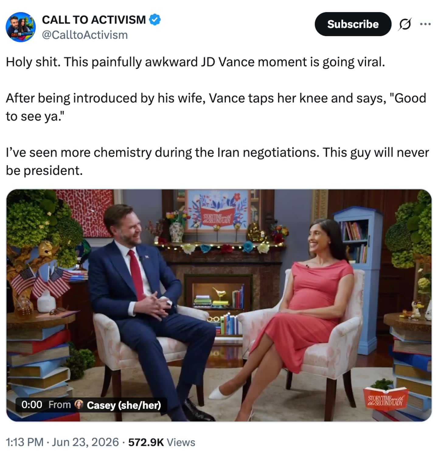 Vance Dragged for Painfully Awkward Moment With Wife Usha