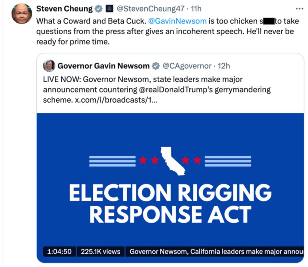 ‘Idiot’ Trump Aide Called Out for Failed Jab at Gavin Newsom