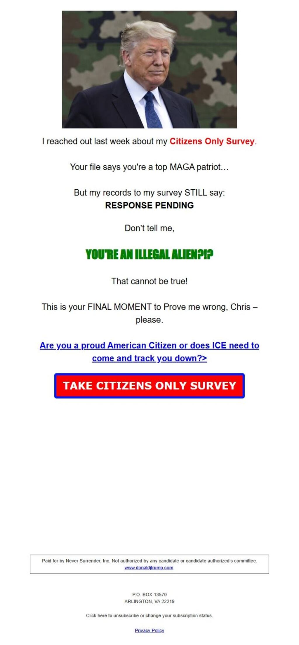 Sick Trump Fundraising Email Threatens ICE Will ‘Track You Down’