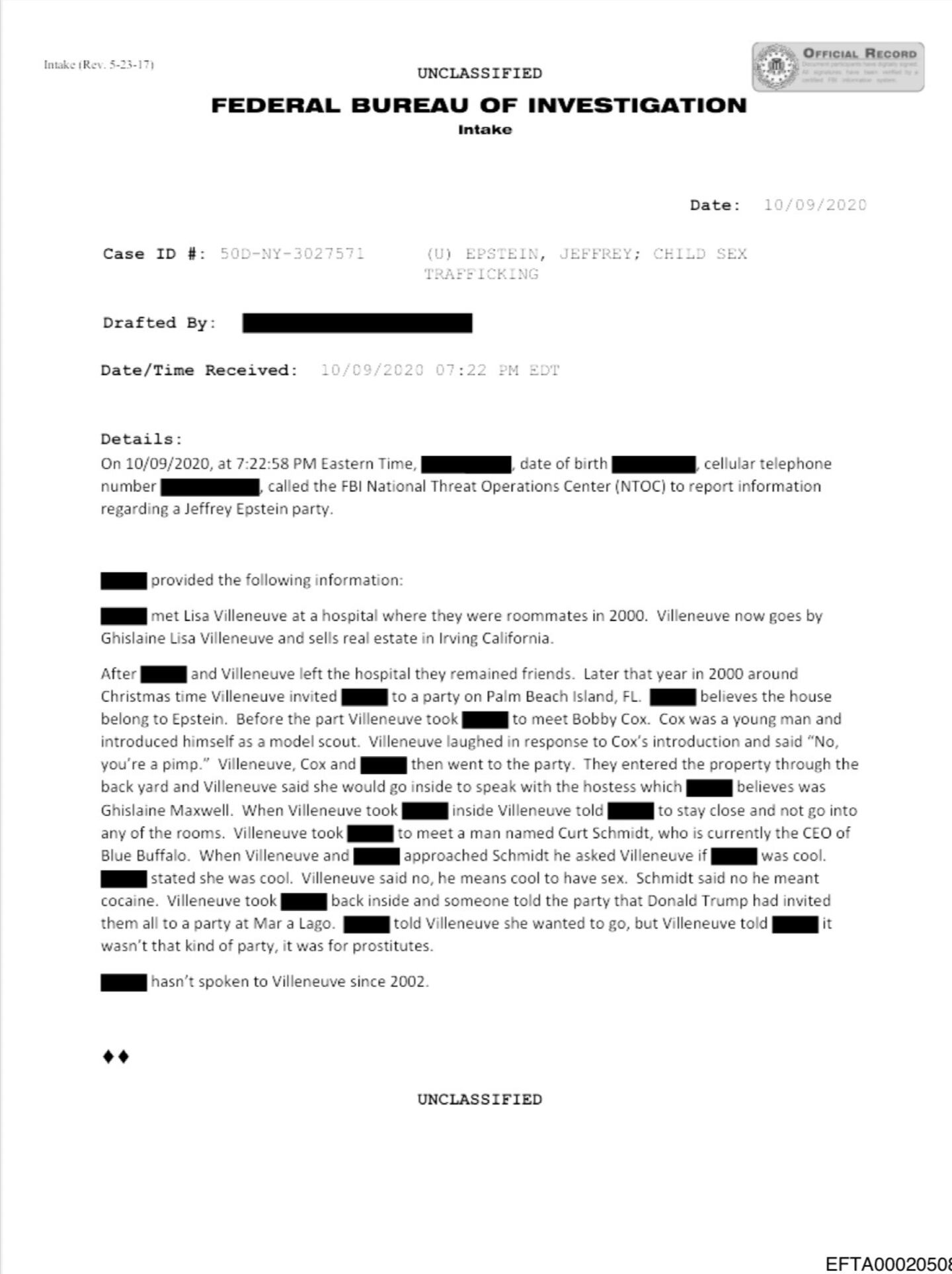 Epstein Files Dump Reveals Tip on Trump ‘Prostitute Party’