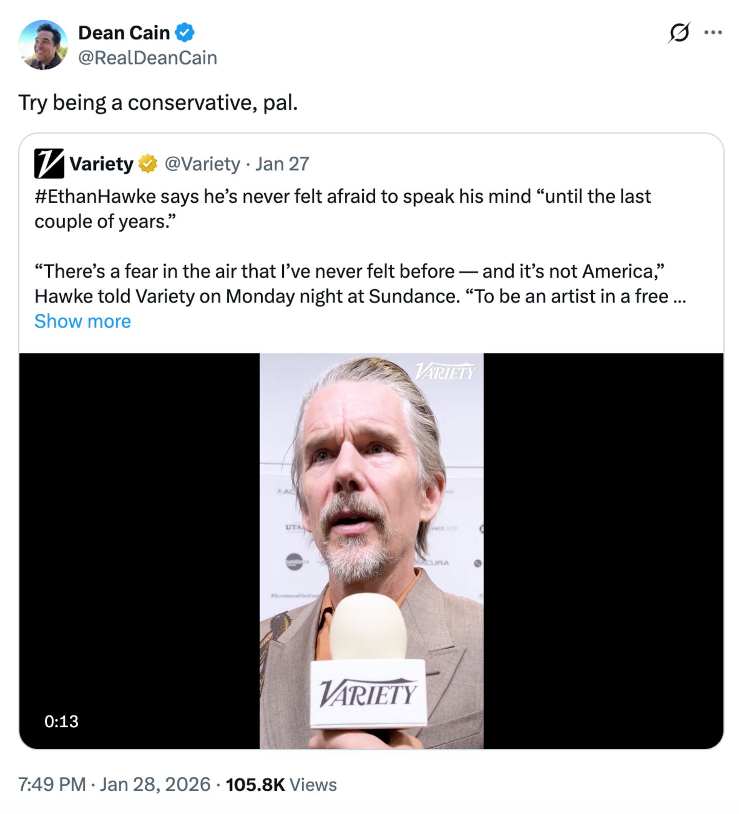 ICE Superman Dean Cain Snaps at Ethan Hawke Over Politics