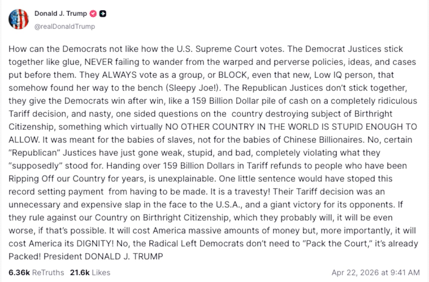 Trump Reveals He’s Still Butthurt Over SCOTUS Ruling