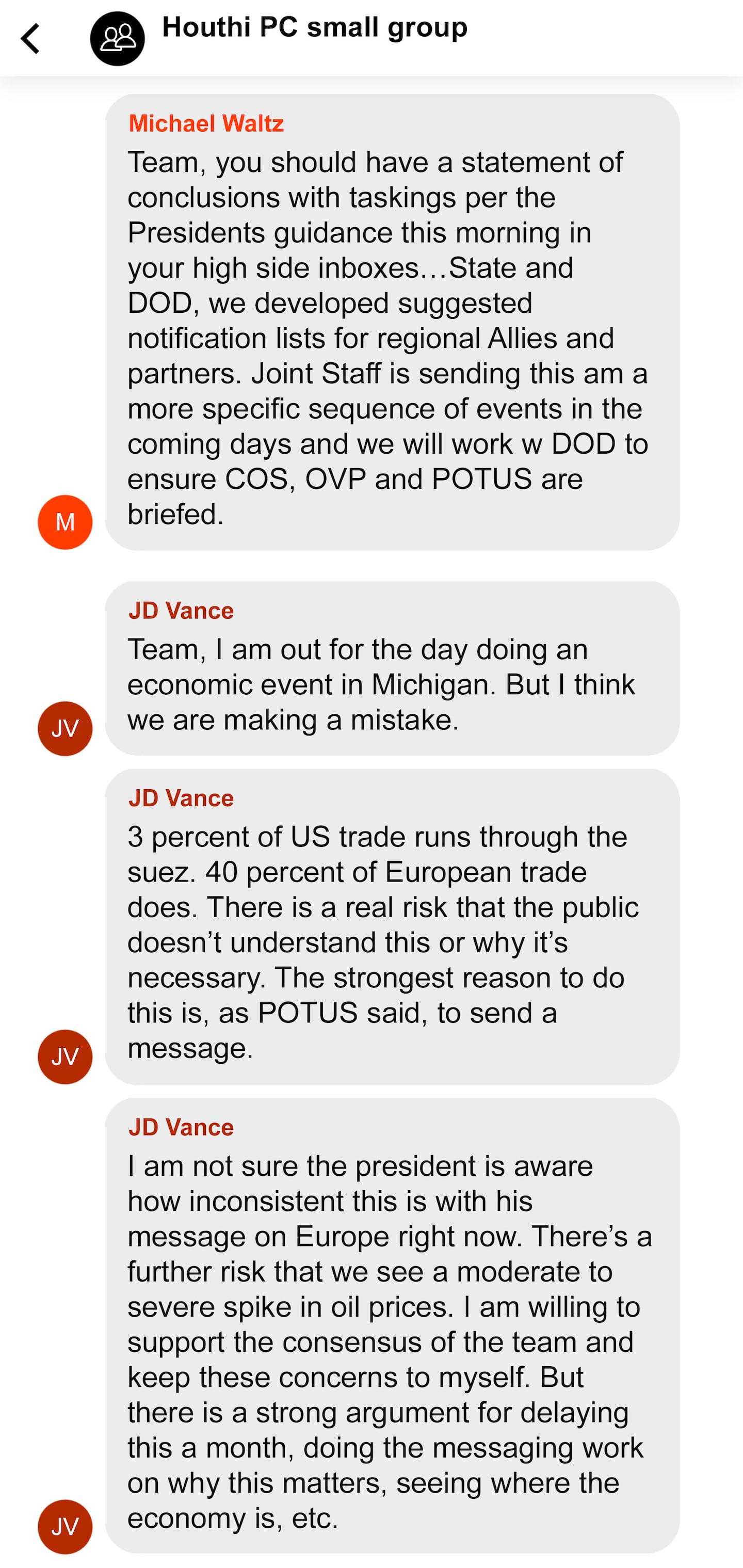 Read the Full Text Chain From Trump Officials’ Group Chat