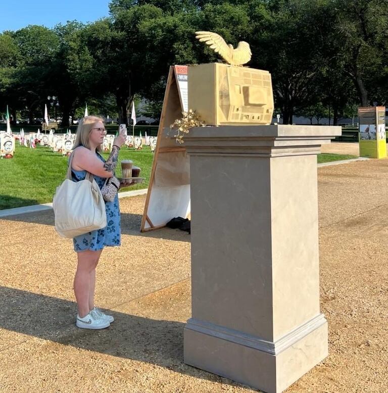 White House Lashes Out at Sculpture Showing Trump Dancing With Epstein