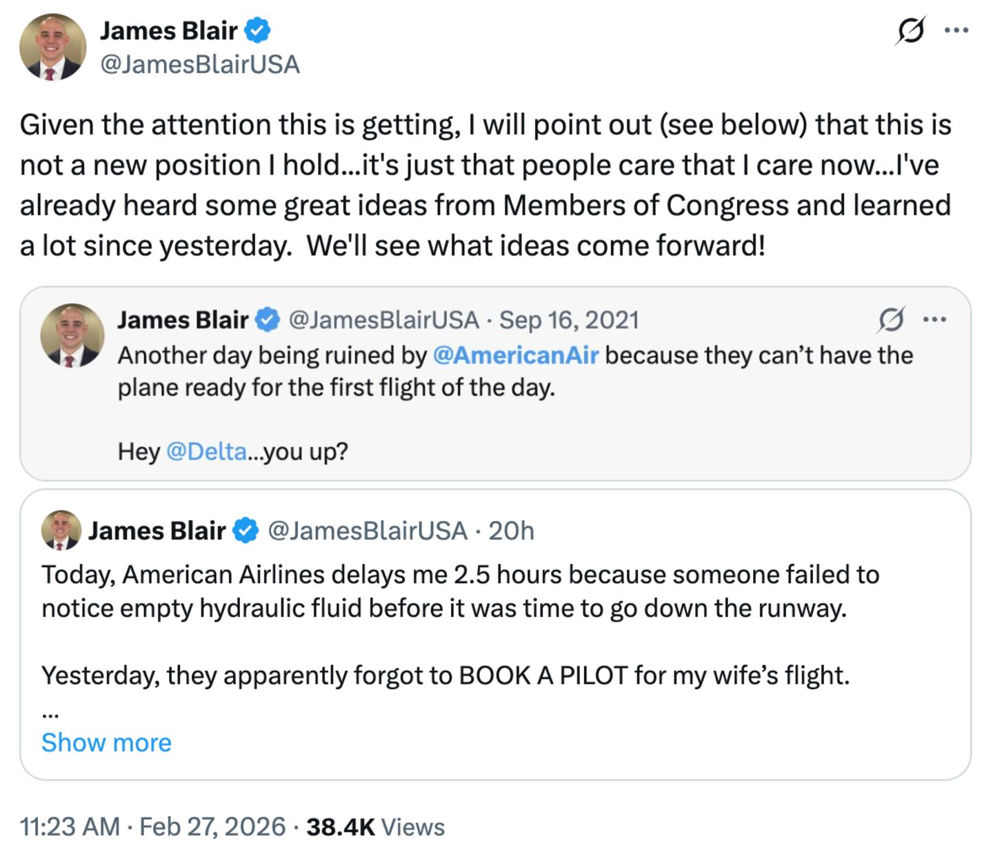 Trump Goon James Blair Threatens Airline Industry Over Wife’s Flight Delay