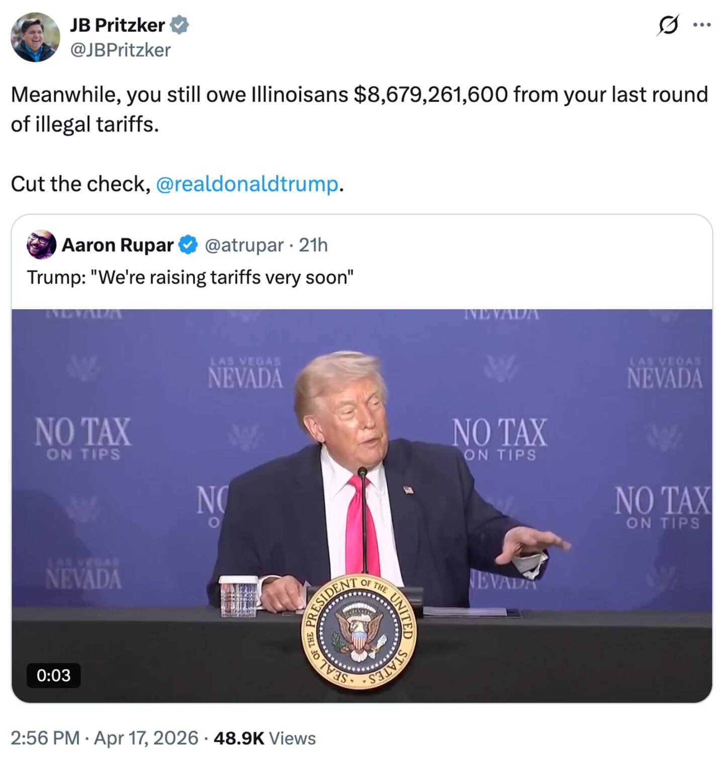 Democratic Illinois Governor JB Pritzker Demands $8.6B Check From ...