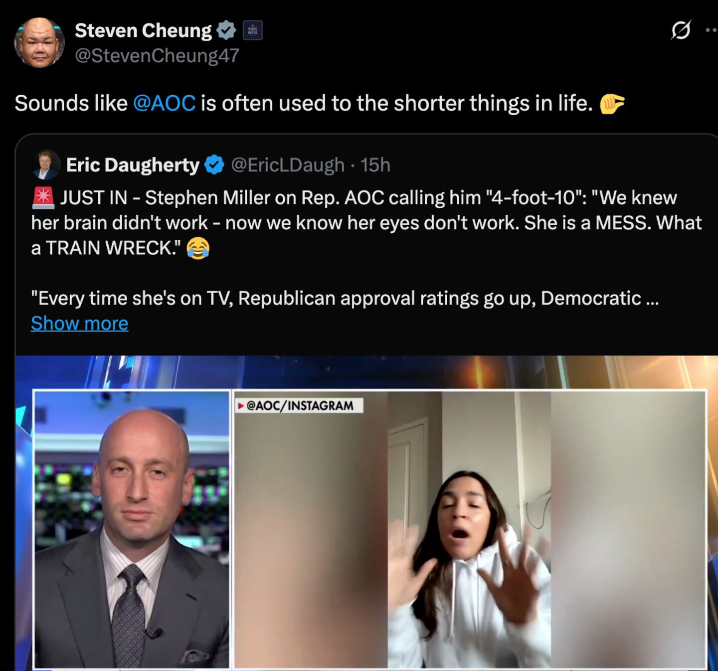 Rattled White House Responds to AOC’s Stephen Miller Mockery With Crude Emoji