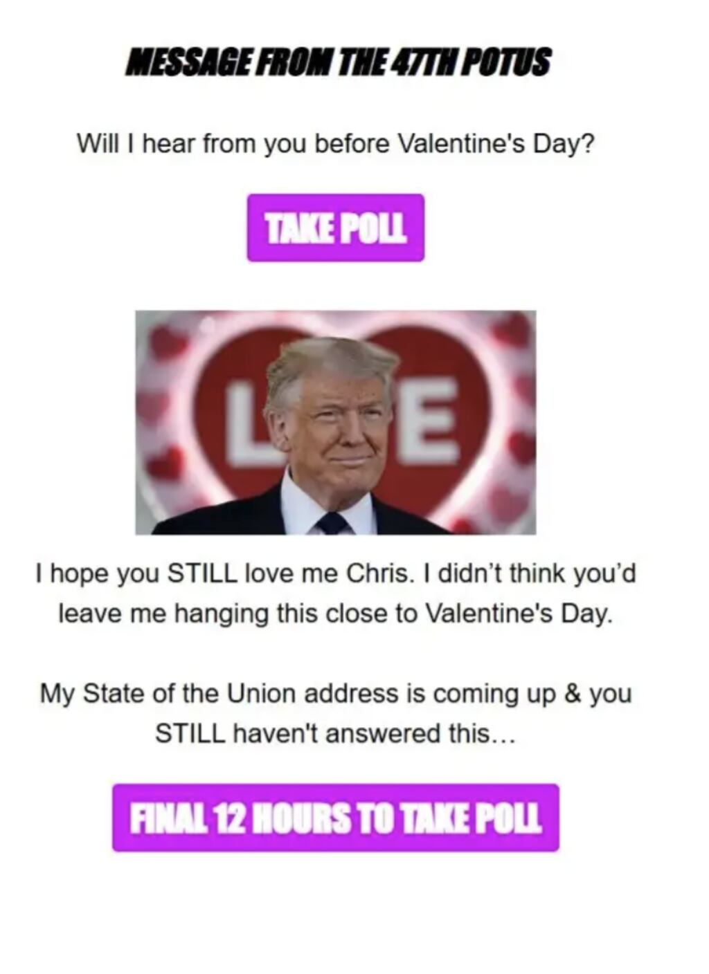 Trump Gets Weirdly Sappy in Romantic Message to MAGA for Valentine’s ...
