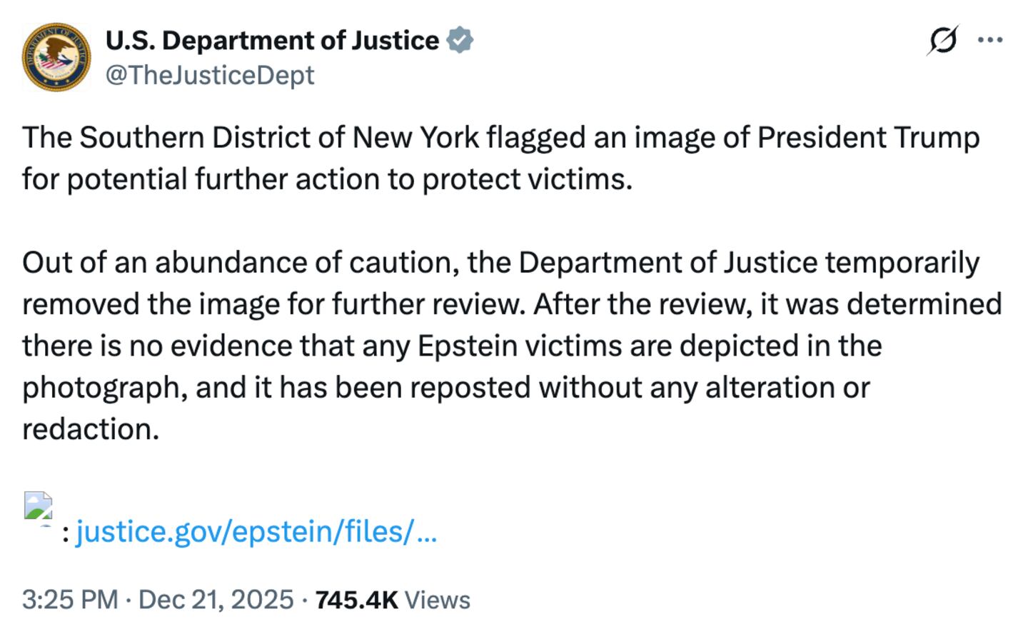 DOJ Reposts Trump Epstein Files Pic After Being Caught Pulling It