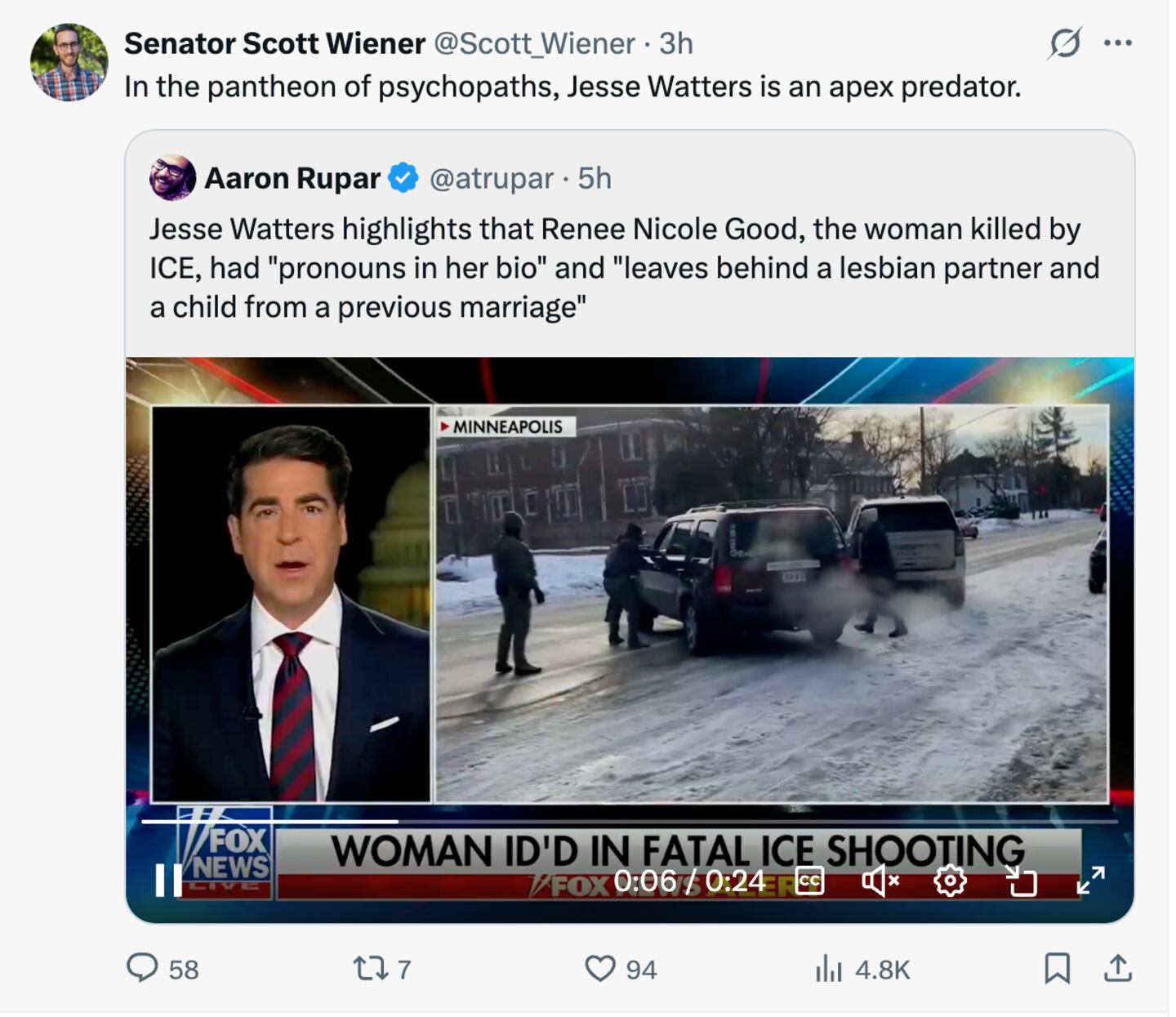 Fox News Host Jesse Watters Slammed Over Comments About Renee Good, Mom ...