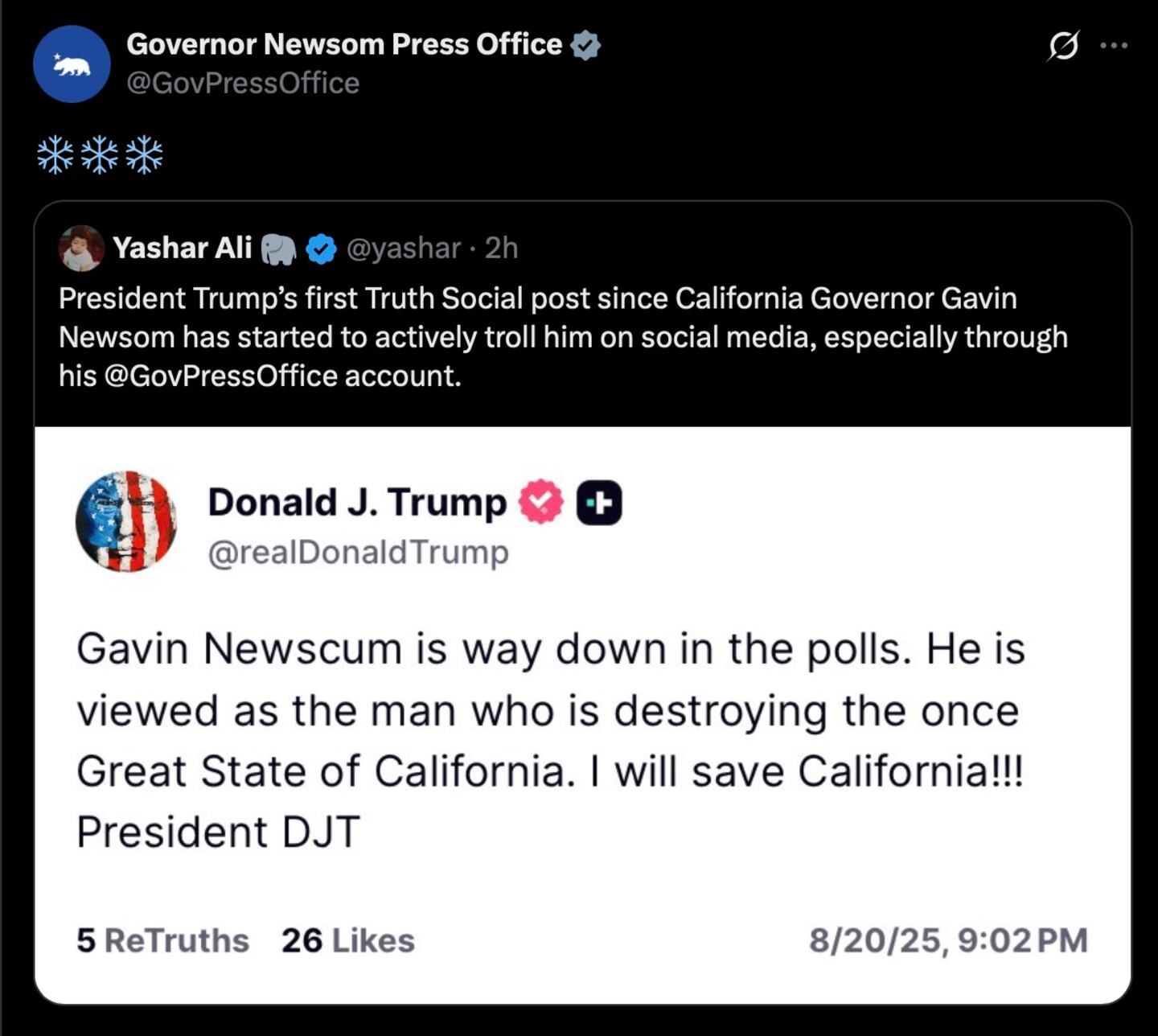Trump Proves Jokes Are Getting to Him by Lashing Out at Newsom