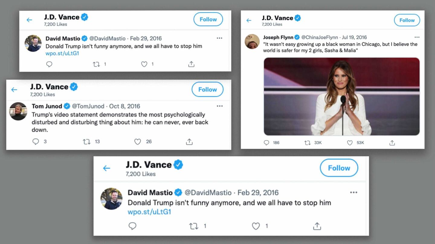 J.D. Vance Deleted His Anti-Trump Tweets. He Forgot His ‘Likes.’