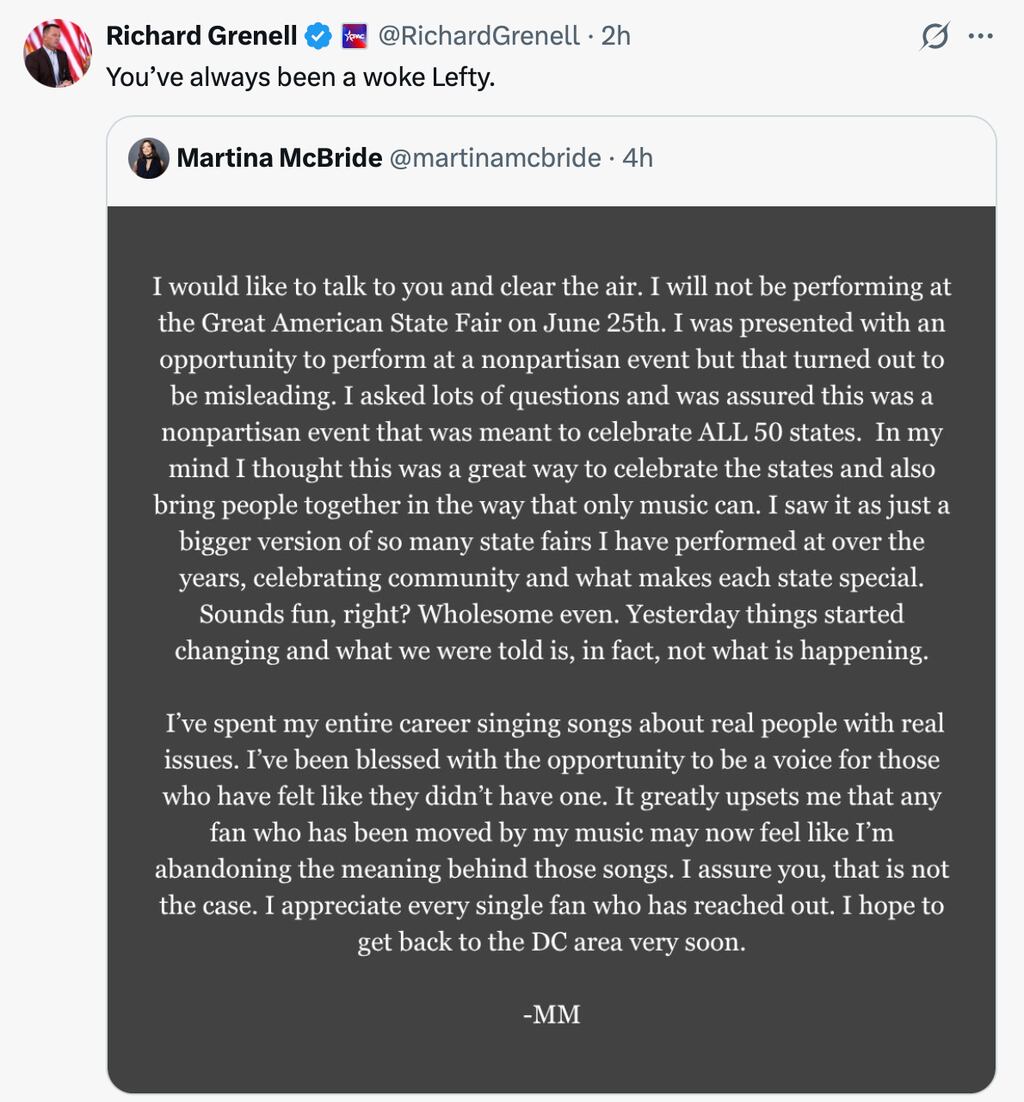 MAGA Goes Into Meltdown After Music Star Martina McBride Ditches ...