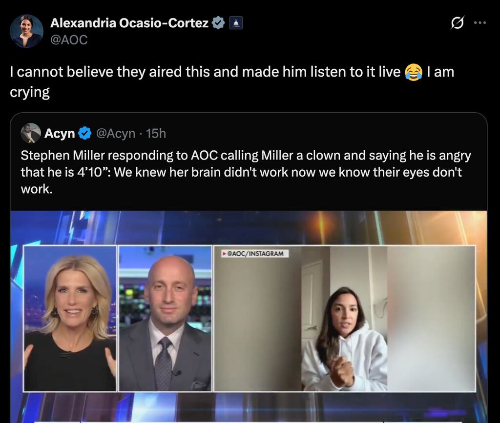 Rattled White House Responds to AOC’s Stephen Miller Mockery With Crude Emoji