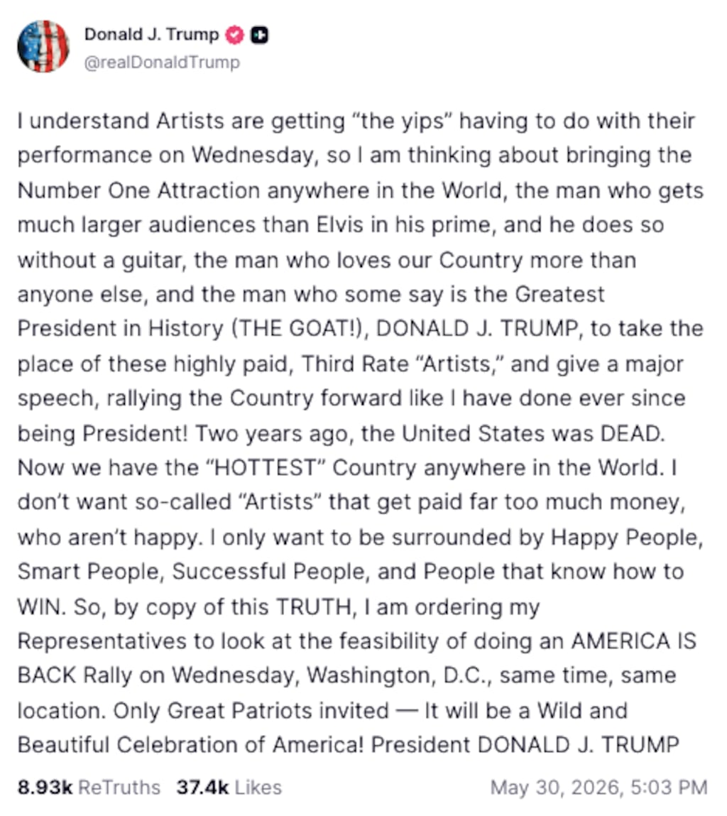 MAGA Rep Publicly Pleads for Musicians ‘Willing’ to Play Trump Concert