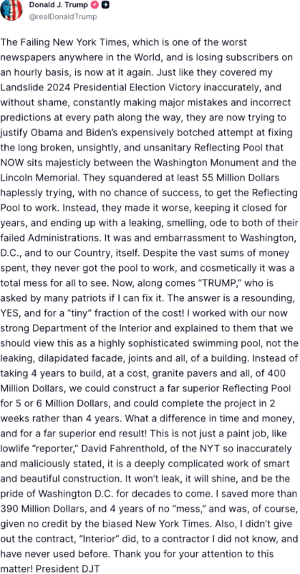 Jaw-Dropping Cost of Trump's Lincoln Memorial Reflecting Pool Makeover ...
