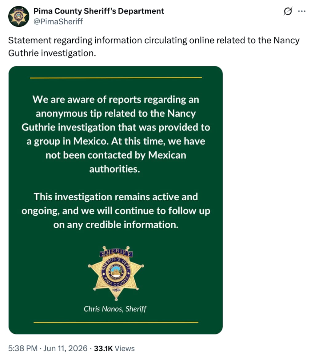 Nancy Guthrie Sheriff Breaks Silence on Bombshell Anonymous Tip