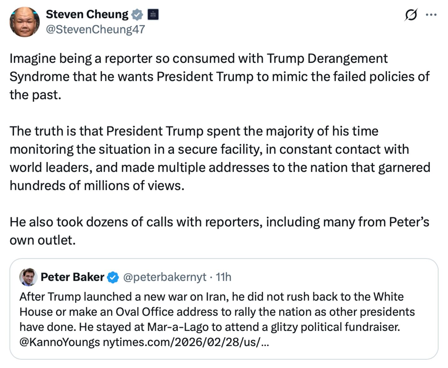 Steven Cheung Melts Down After Trump Is Accused of Going Missing