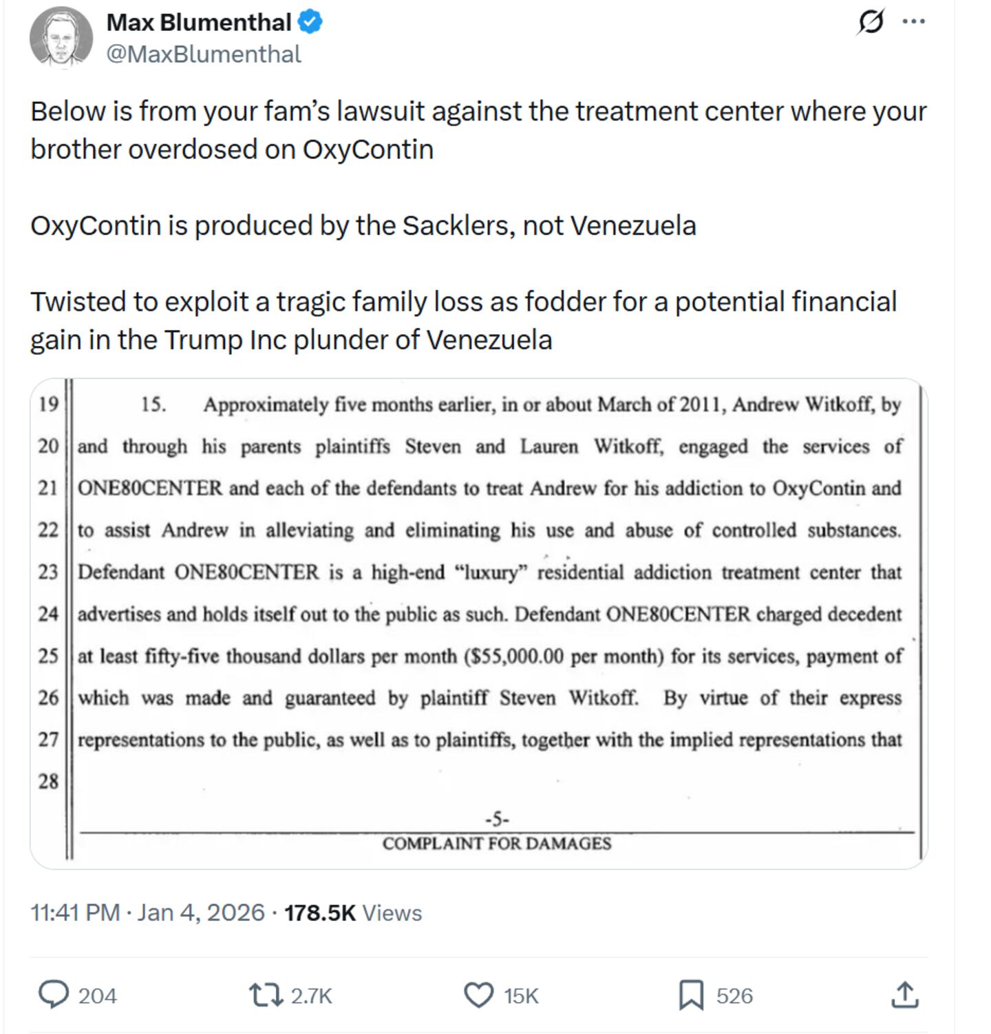 Steve Witkoff’s Son Slammed for Using Family Tragedy to Push War