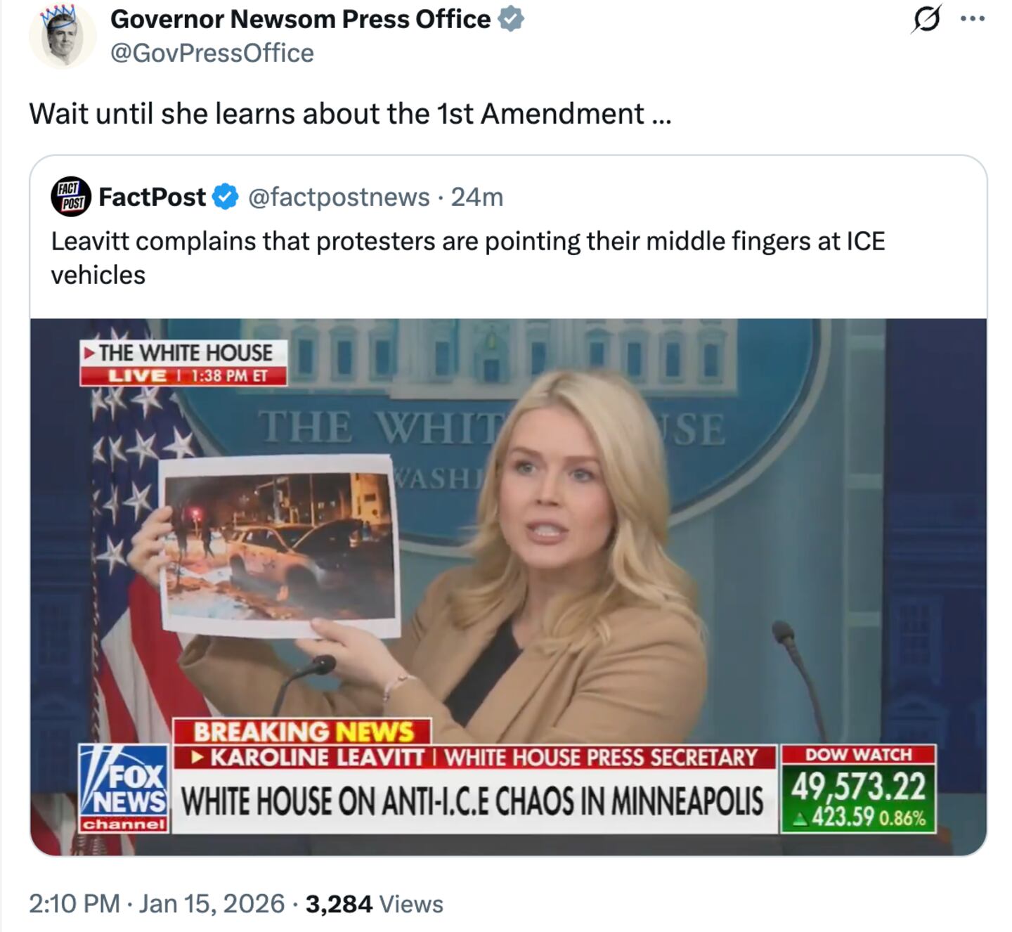 Karoline Leavitt Ripped for Her Staggering Hypocrisy on Middle-Finger ...